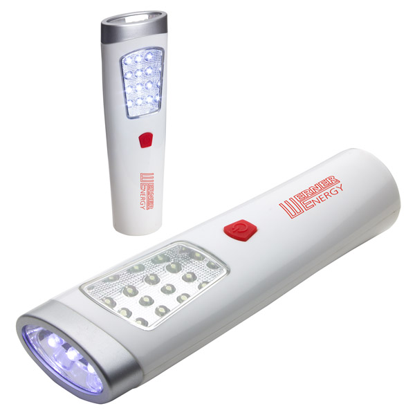 Custom Printed Dual Flashlight White / Silver - Plastic Flashlights